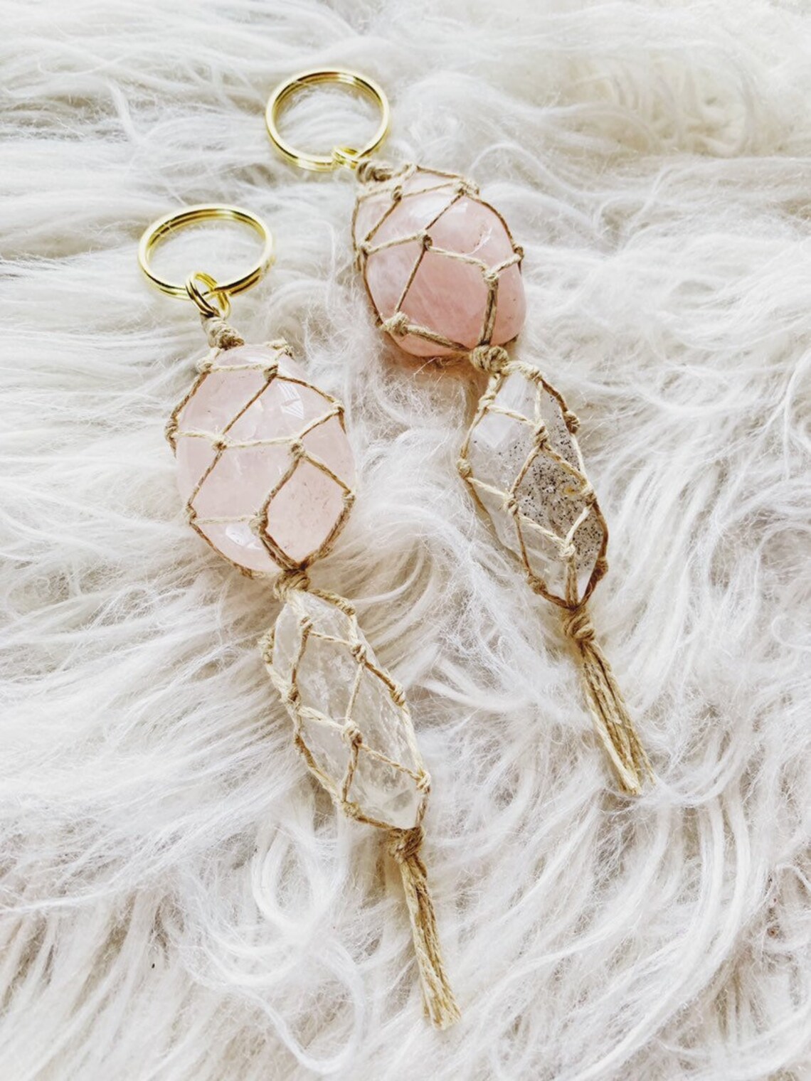 Rose Quartz Crystal Keychain Boho Style Crystals - Etsy