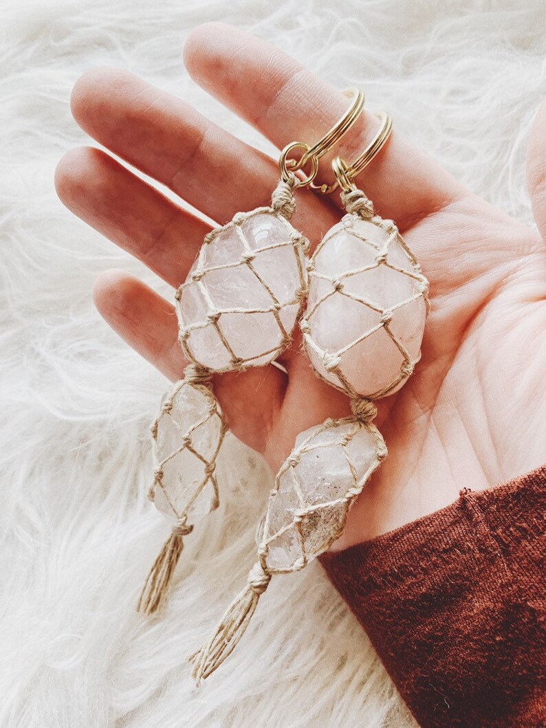 Rose Quartz Crystal Keychain Boho Style Crystals | Etsy