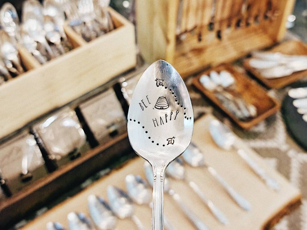Bee Happy | Upcycled Vintage Hand Stamped Spoon - Etsy
