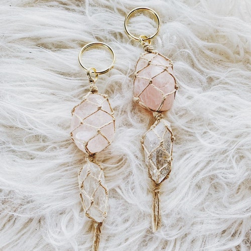 Rose Quartz Crystal Keychain Boho Style Crystals - Etsy