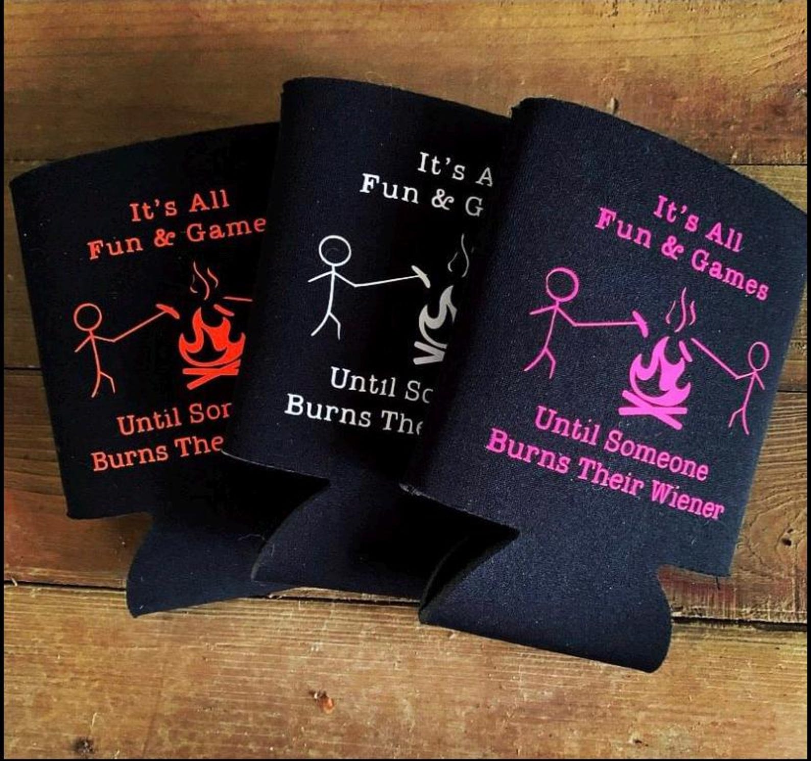 Funny Burnt Wiener Can Cozies / Can Coolers | Camping, Party, Reunion ...