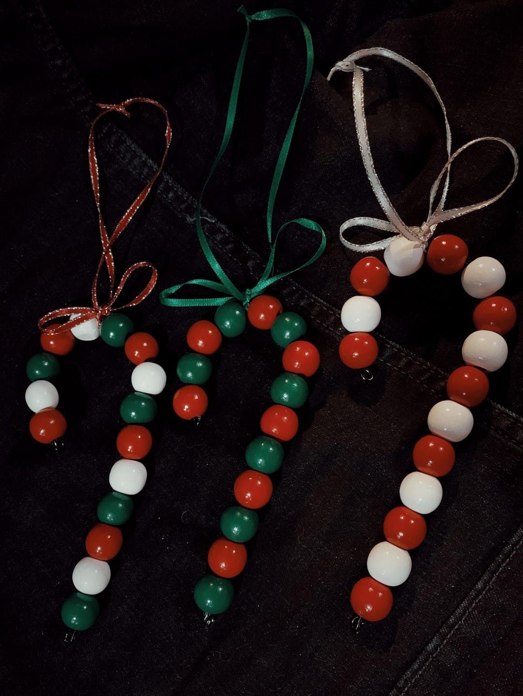 Farmhouse Wooden Bead Candy Canes Ornaments, Candy Cane Decor ...