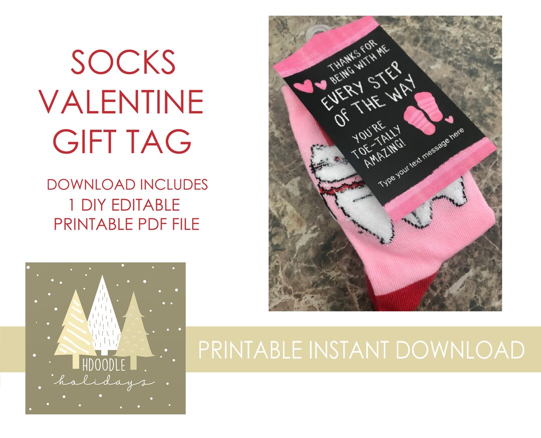 Printable DIGITAL Valentine Socks Gift Tag Instant Download Step Sox ...