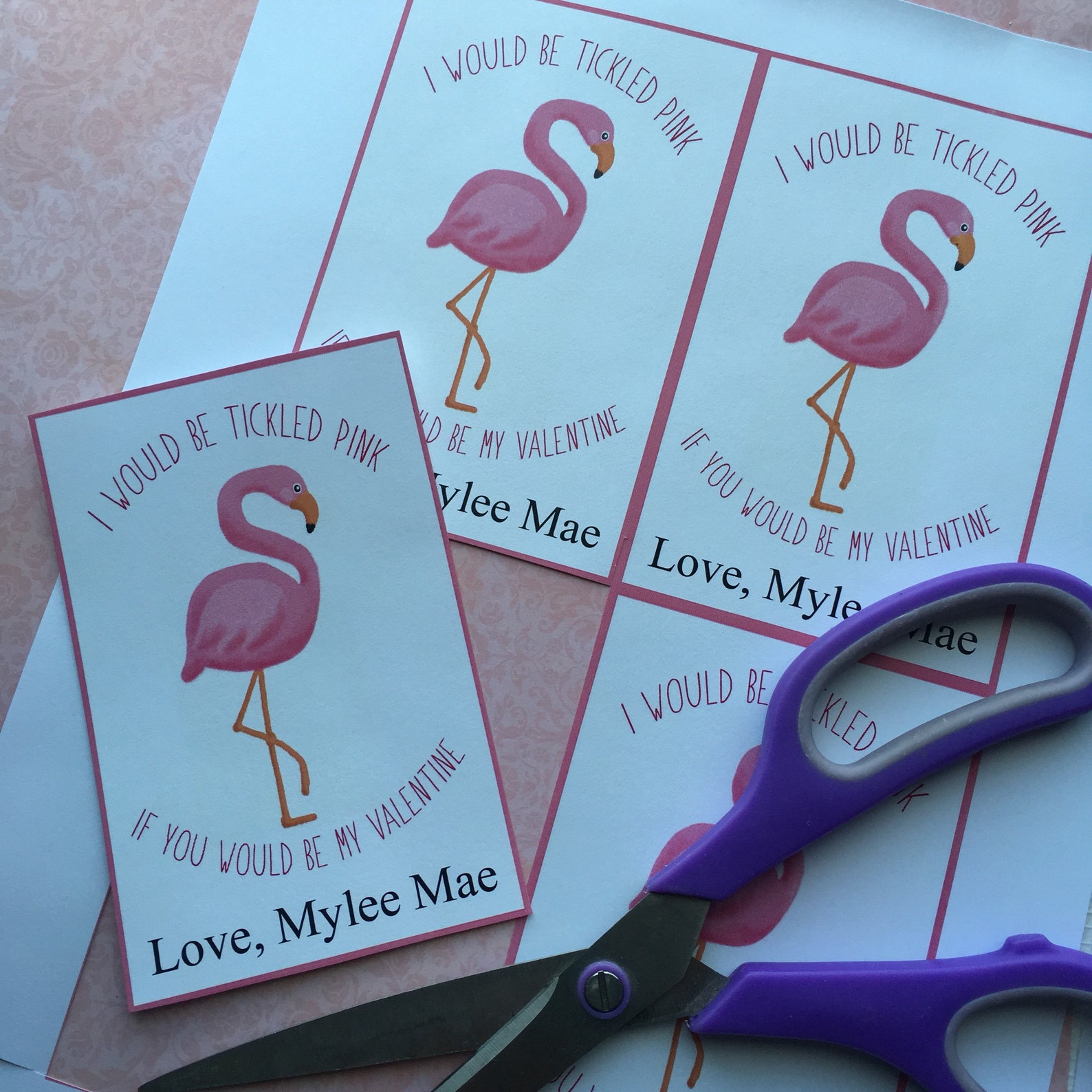 Printable Digital Tickled Pink Flamingo Valentine Editable Card Tag ...