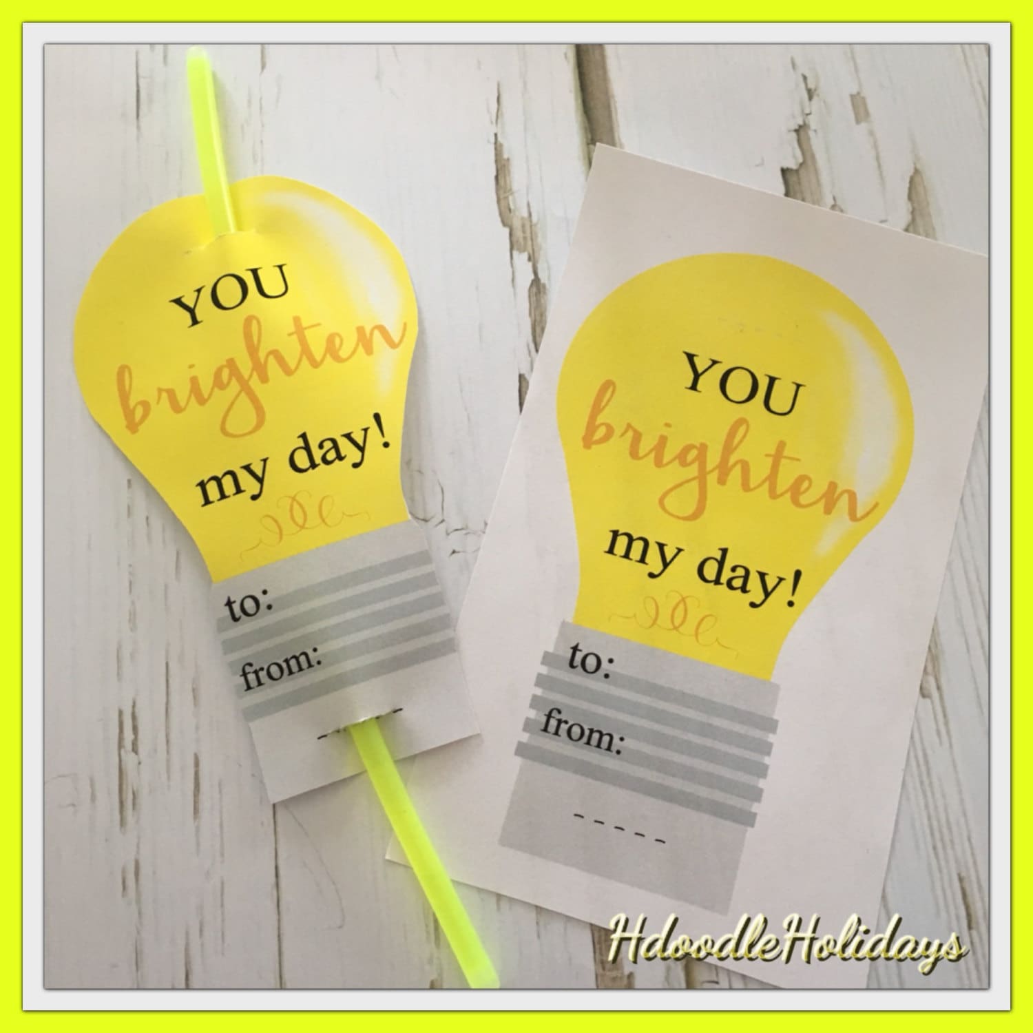 DIGITAL You Brighten My Day Valentine Glow Stick Tag Gift Light Bulb ...