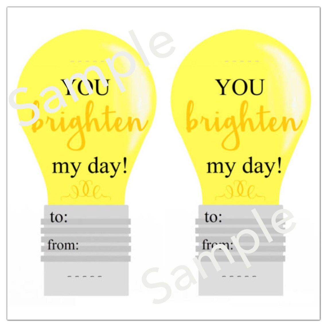 DIGITAL You Brighten My Day Valentine Glow Stick Tag Gift Light Bulb ...