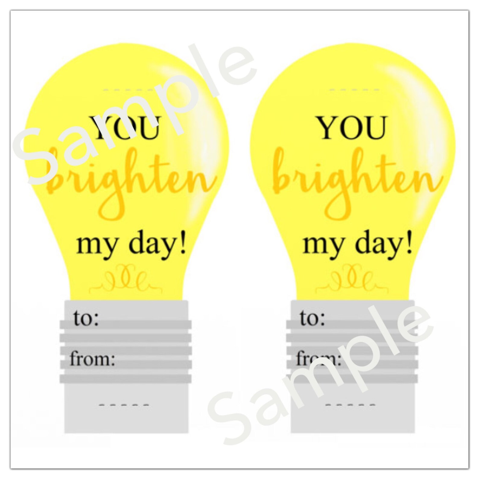 DIGITAL You Brighten My Day Valentine Glow Stick Tag Gift Light Bulb ...