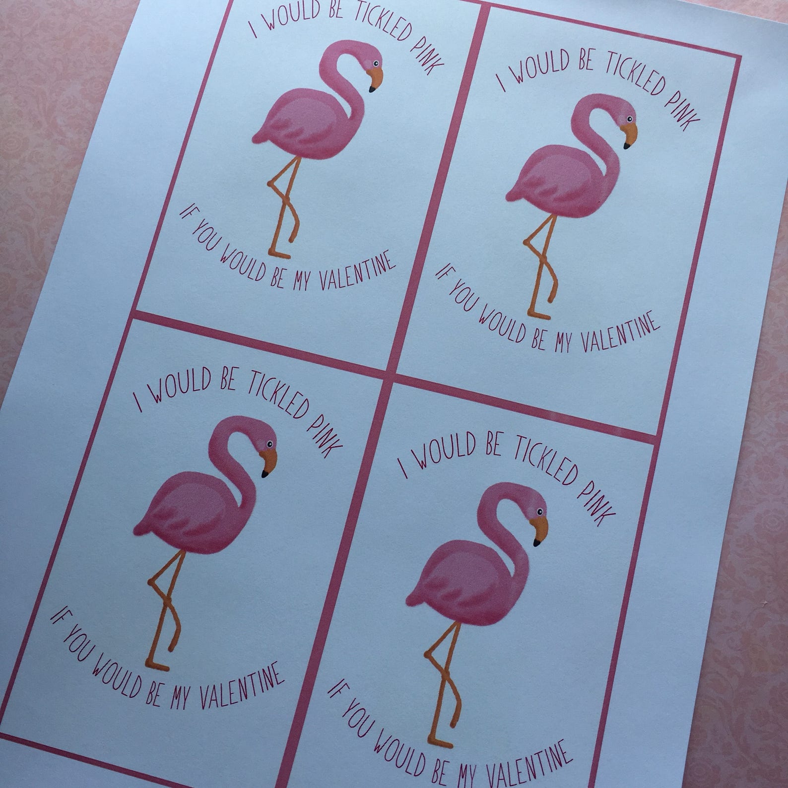 Printable Digital Tickled Pink Flamingo Valentine Editable Card Tag ...