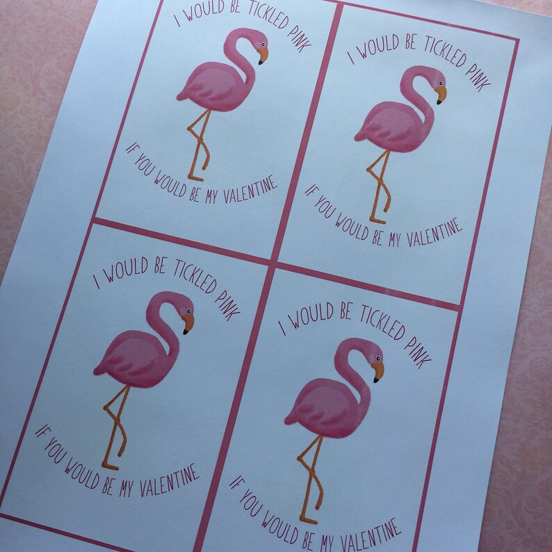 Printable Digital Tickled Pink Flamingo Valentine Editable Card Tag ...
