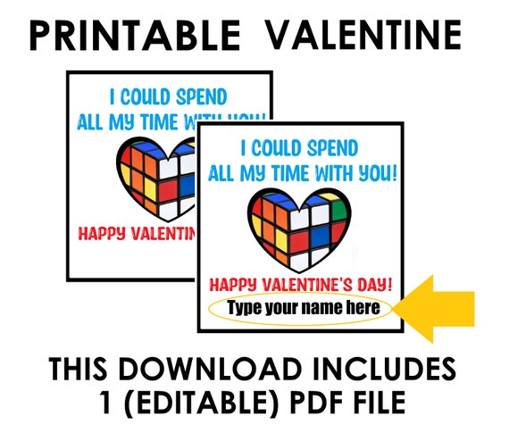 Printable DIGITAL Valentine Rubiks Cube 80s Awesome Gift Tag | Etsy