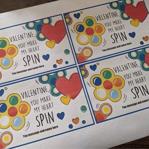 Printable Valentine Card Tag EDITABLE Pop It Fidget Spinner Sensory Toy ...