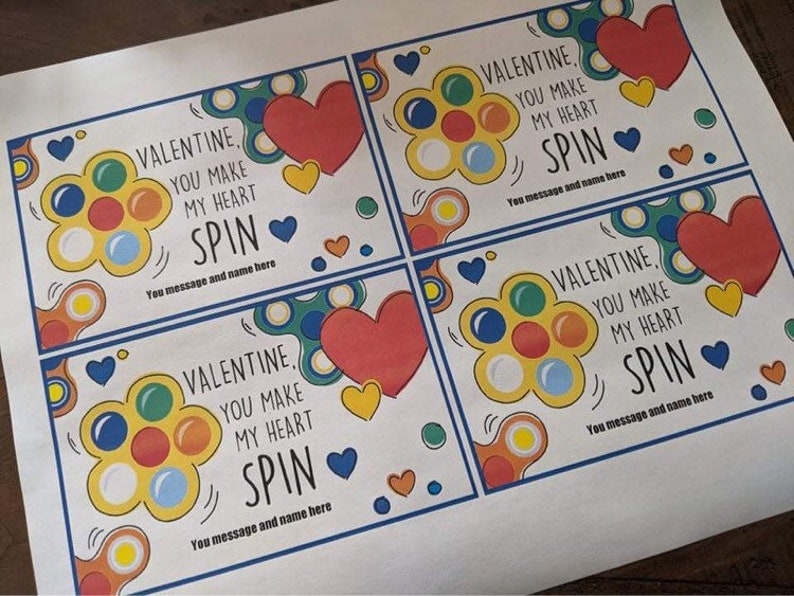 Printable Valentine Card Tag EDITABLE Pop It Fidget Spinner Sensory Toy ...