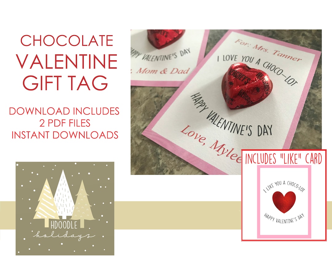 Printable DIGITAL Chocolate Valentine Tag Card Choco Lot Candy Heart ...