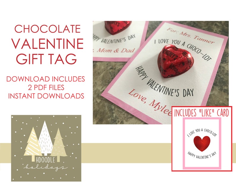 Printable DIGITAL Chocolate Valentine Tag Card Choco Lot Candy Heart ...