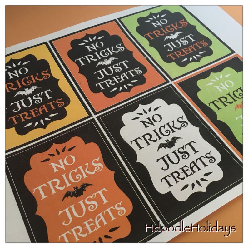 DIGITAL Instant Download Halloween Treat Tags No Tricks Just Treats Pdf ...