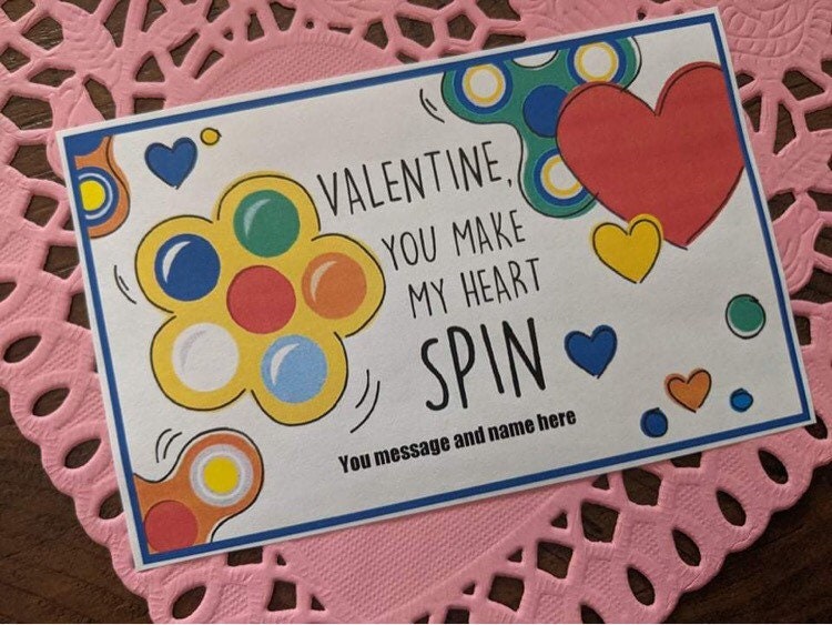 Printable Valentine Card Tag EDITABLE Pop It Fidget Spinner Sensory Toy ...