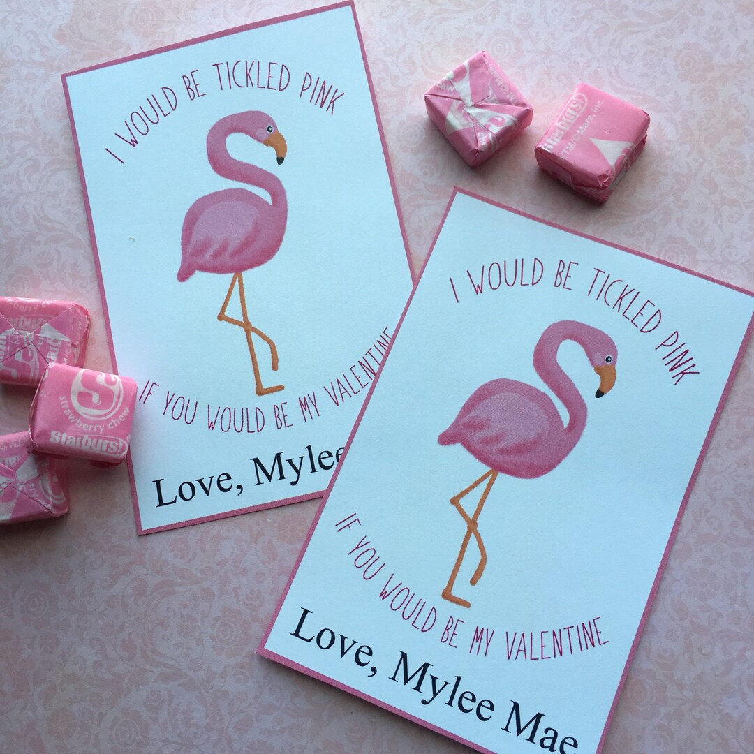 Printable Digital Tickled Pink Flamingo Valentine Editable Card Tag ...