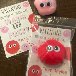 Printable Digital Valentine Warm Fuzzy Puff Ball Card Tag Valentines ...