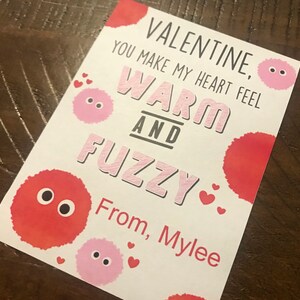 Printable Digital Valentine Warm Fuzzy Puff Ball Card Tag Valentines ...