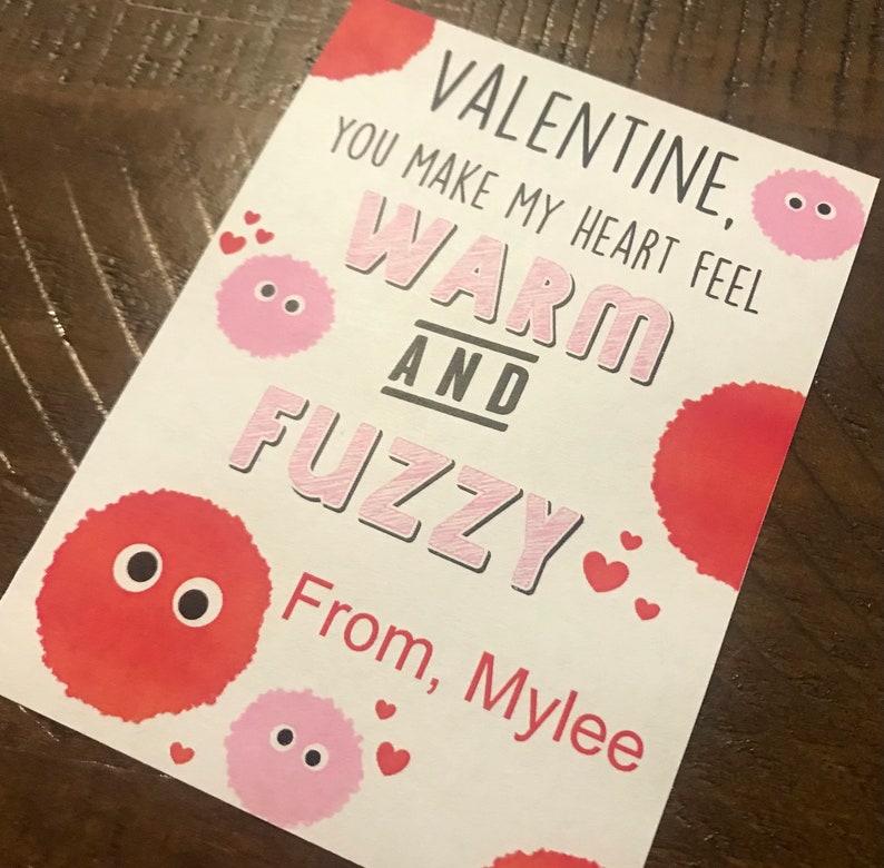 Printable Digital Valentine Warm Fuzzy Puff Ball Card Tag Valentines ...