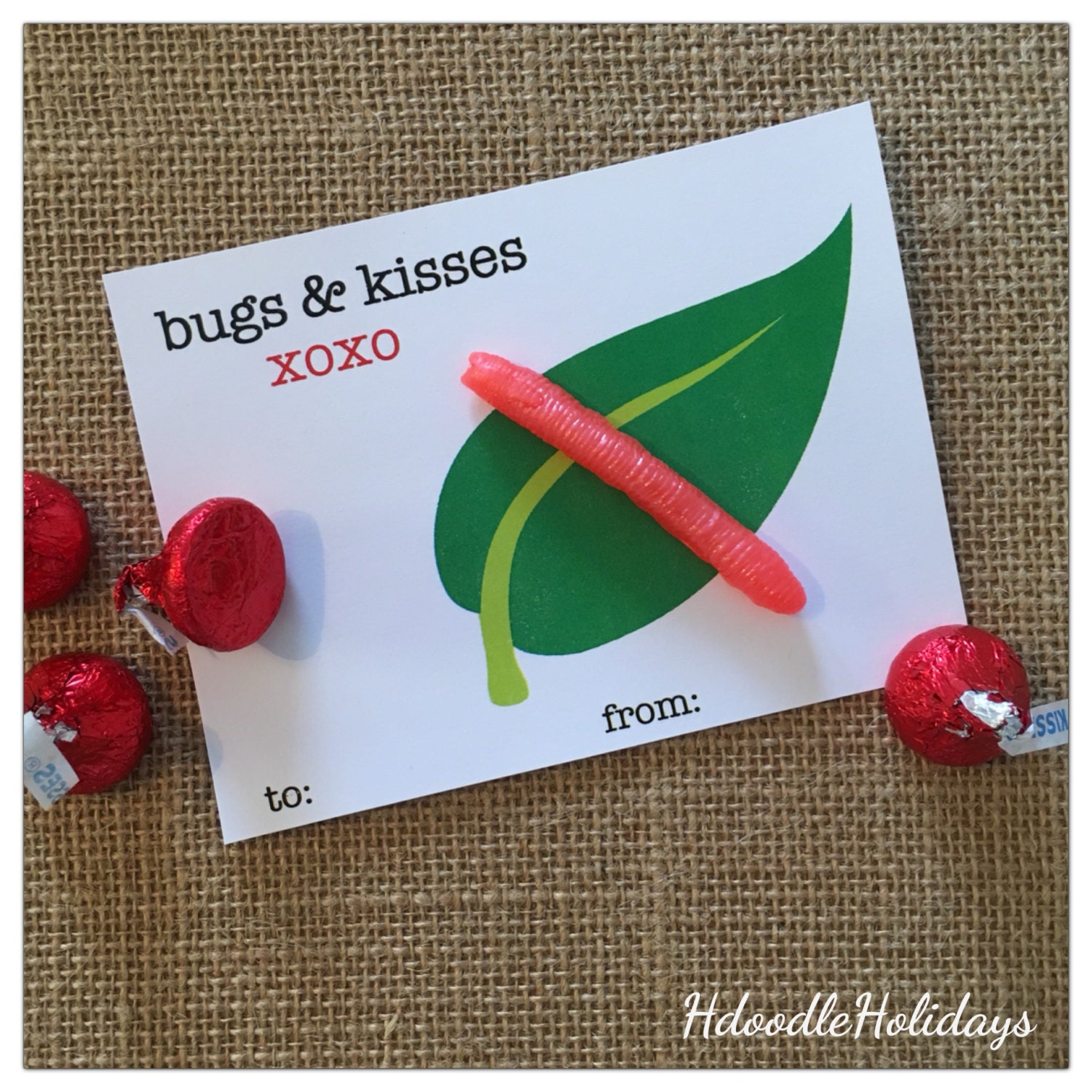 DIGITAL Bugs and Kisses Valentine Birthday Favour Thank You Tag Card ...
