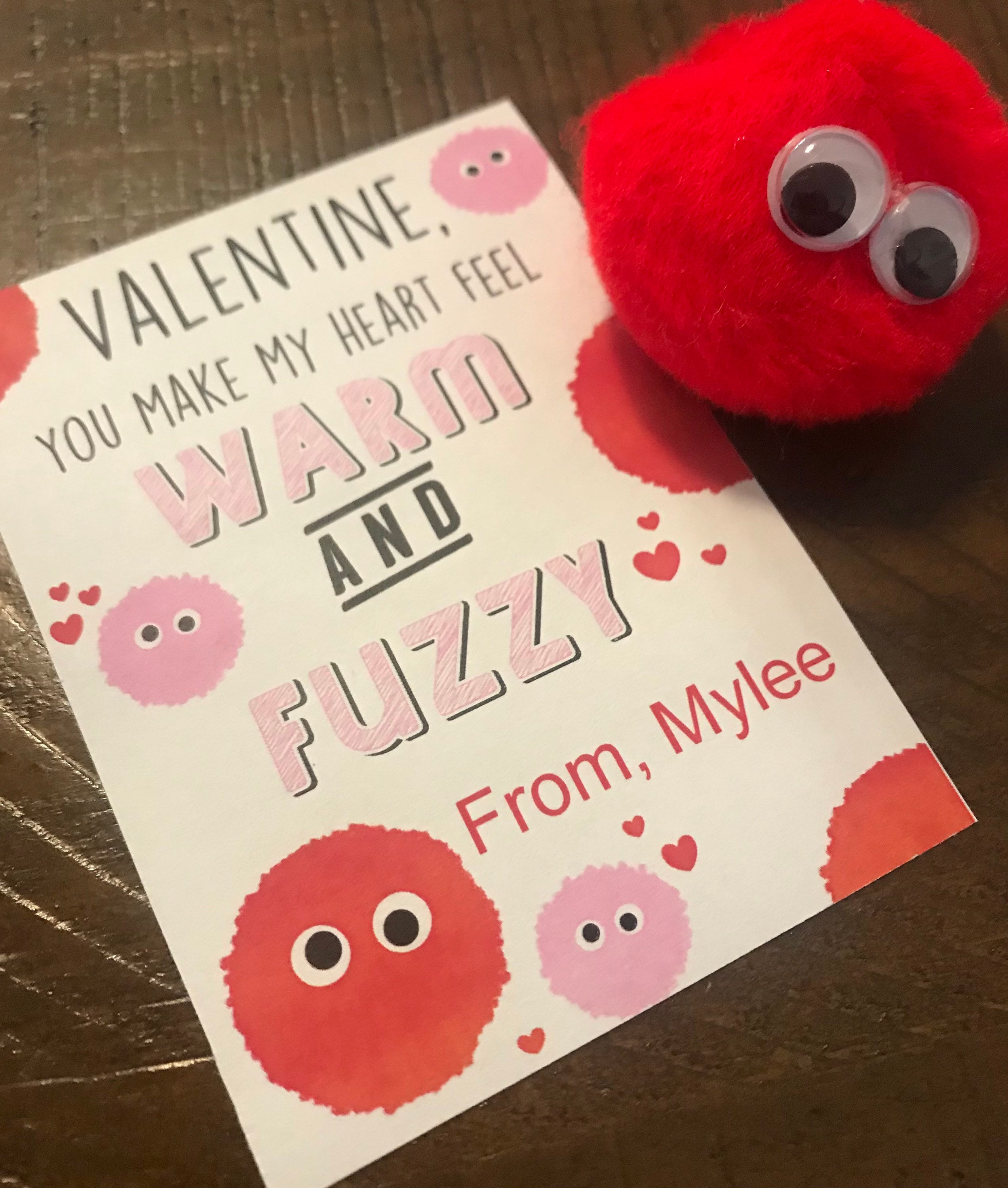 Printable Digital Valentine Warm Fuzzy Puff Ball Card Tag Valentines ...