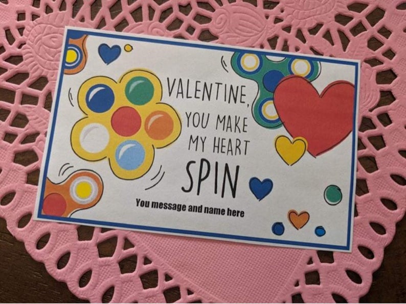 Printable Valentine Card Tag EDITABLE Pop It Fidget Spinner Sensory Toy ...