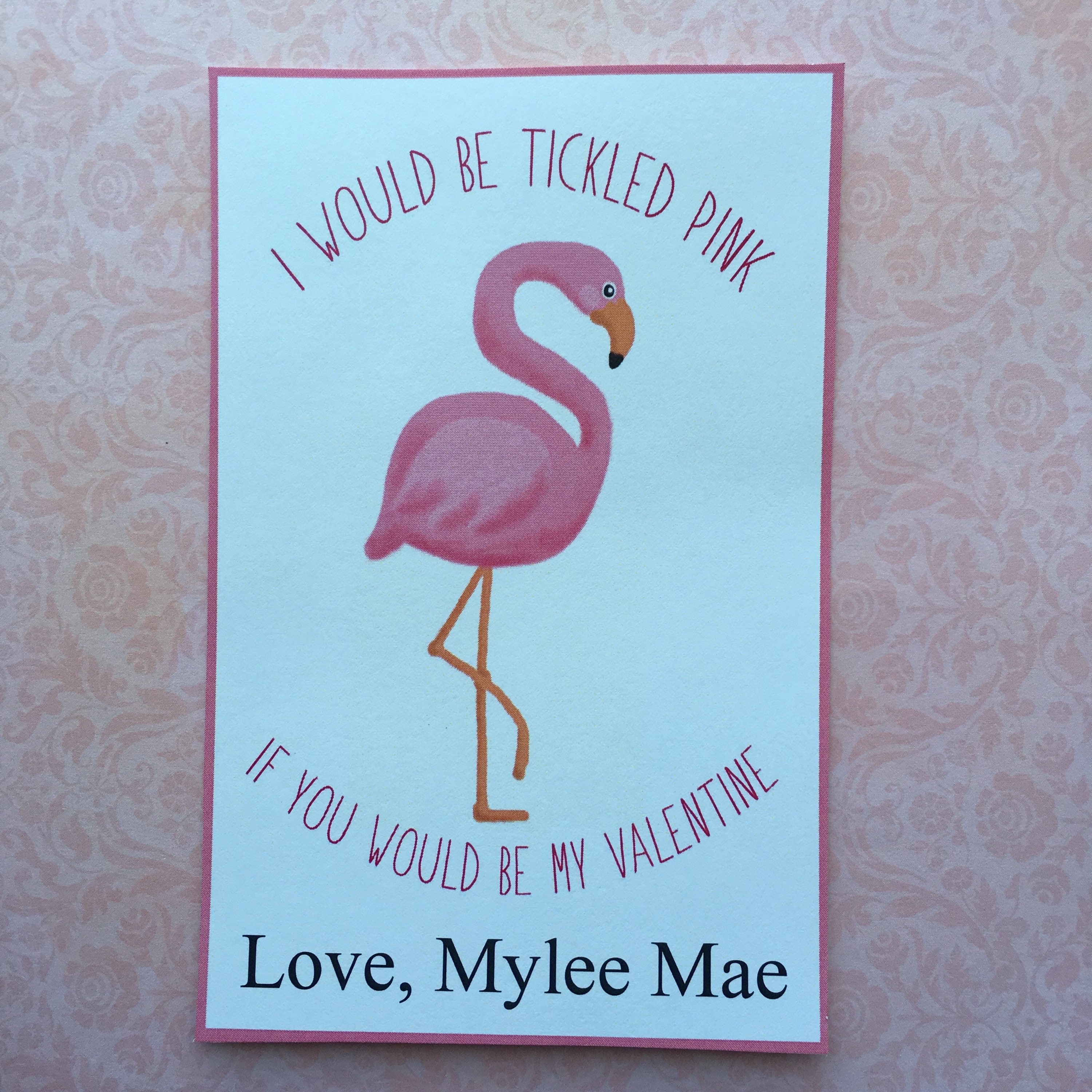 Printable Digital Tickled Pink Flamingo Valentine Editable Card Tag ...