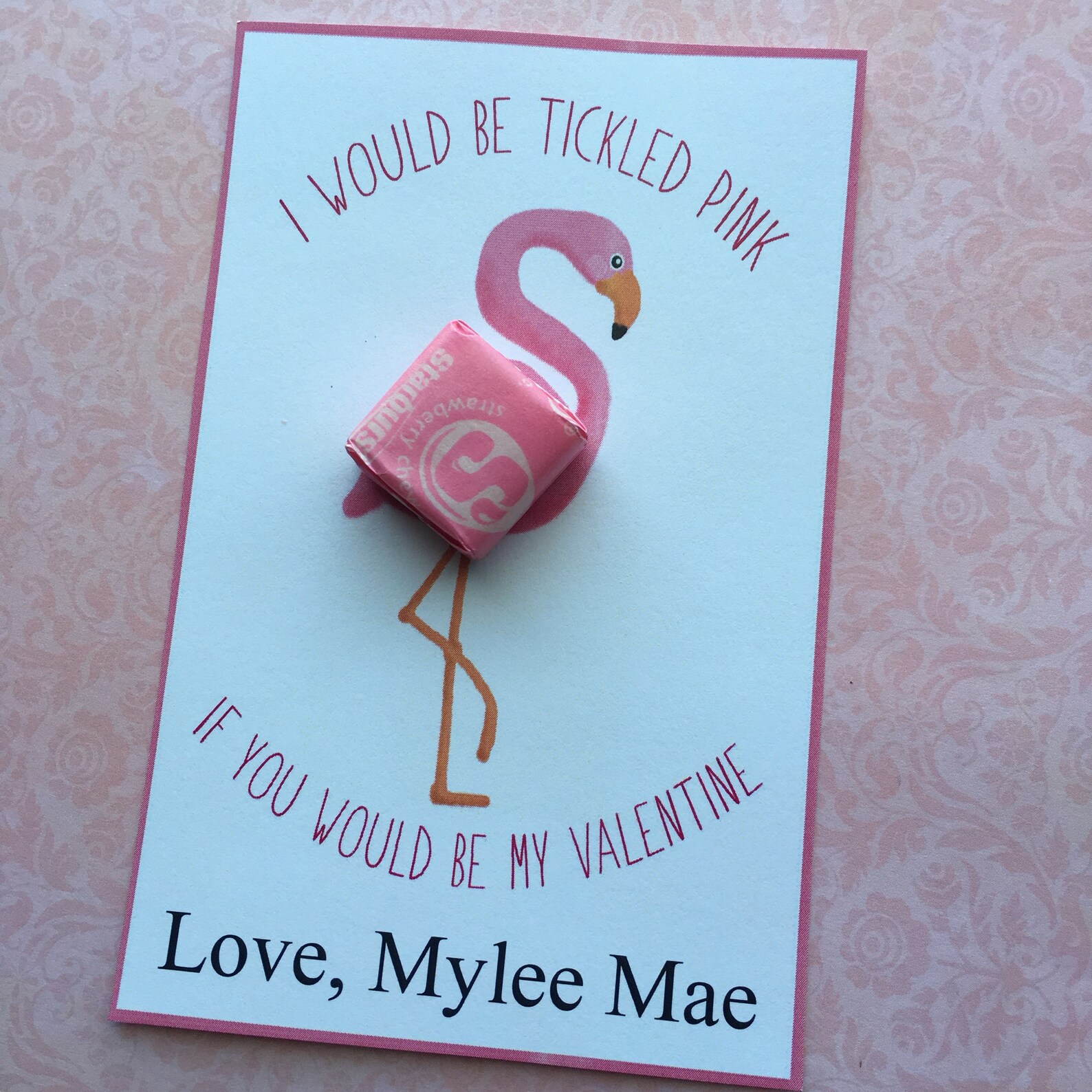 Printable Digital Tickled Pink Flamingo Valentine Editable Card Tag ...