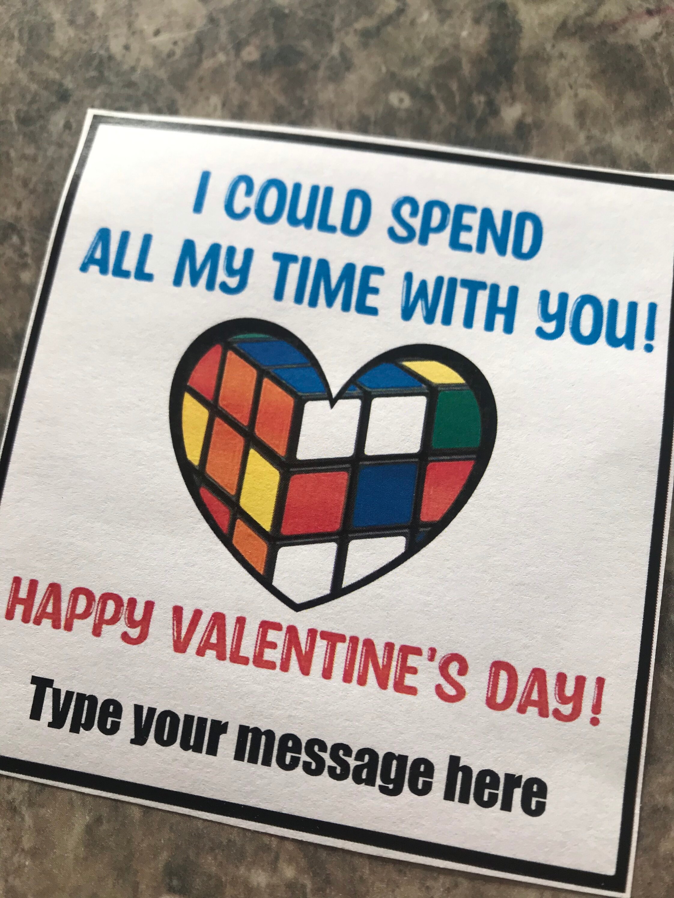 Printable DIGITAL Valentine Rubiks Cube 80s Awesome Gift Tag Instant ...