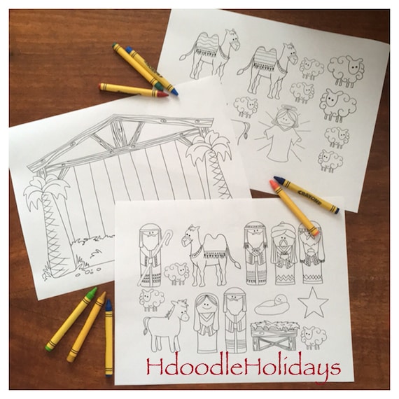 DIGITAL Instant Download Nativity Color Pages Stable Mary | Etsy