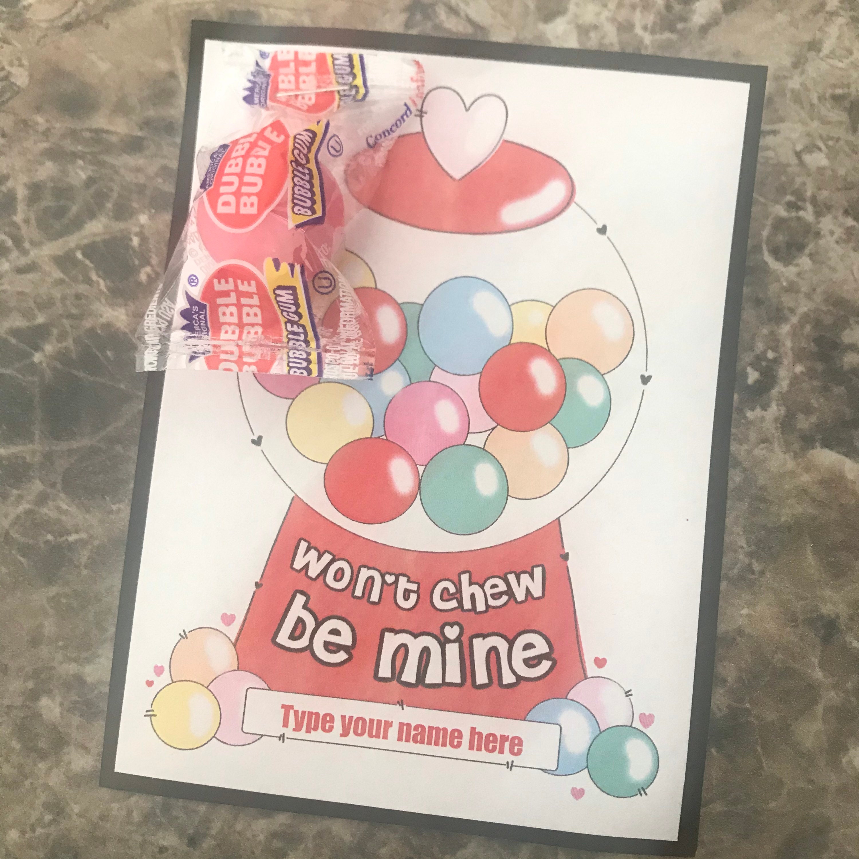 Printable DIGITAL Valentine Bubblegum Chew Gift Tag Instant Download ...