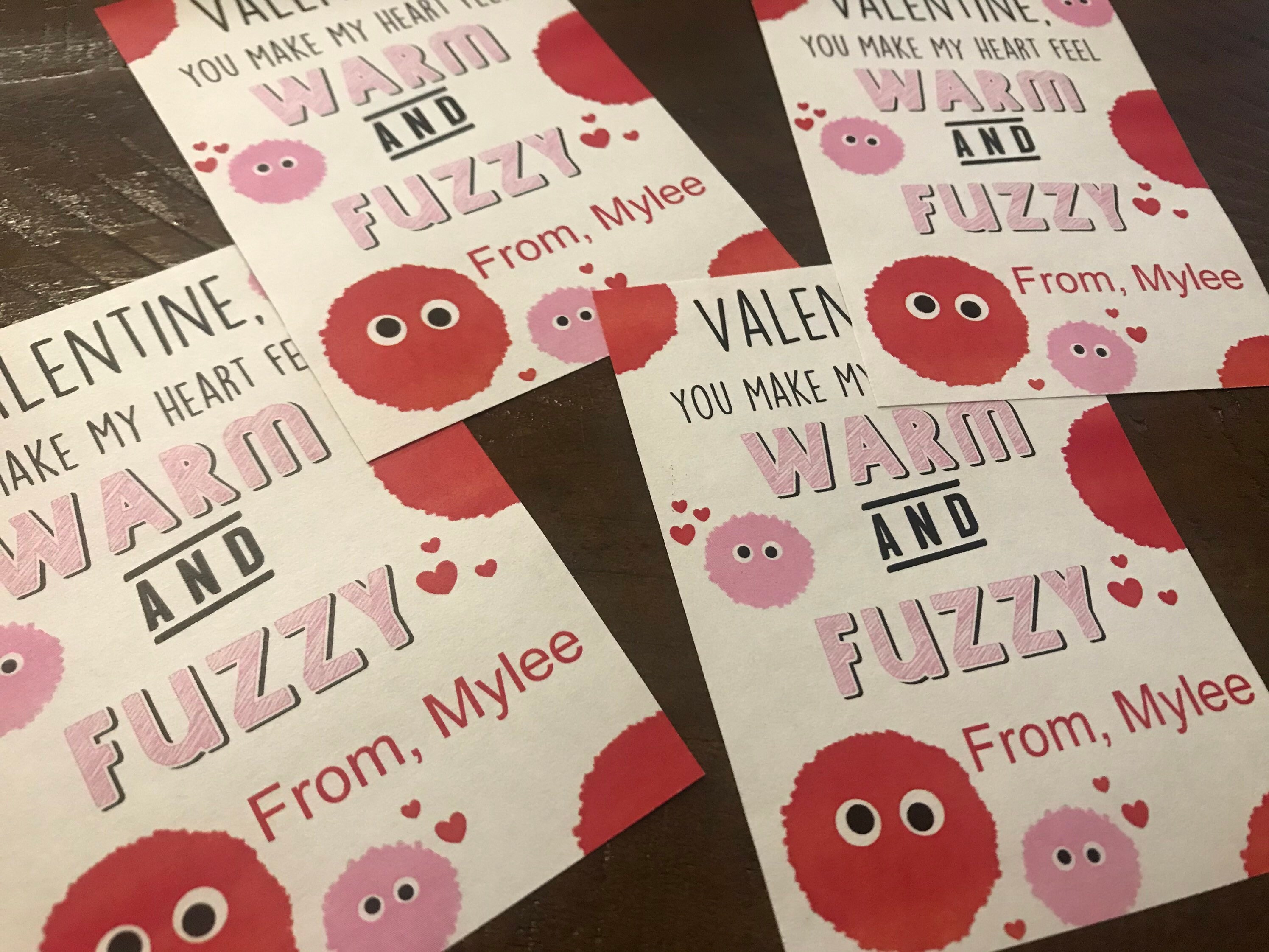 Printable Digital Valentine Warm Fuzzy Puff Ball Card Tag Valentines ...