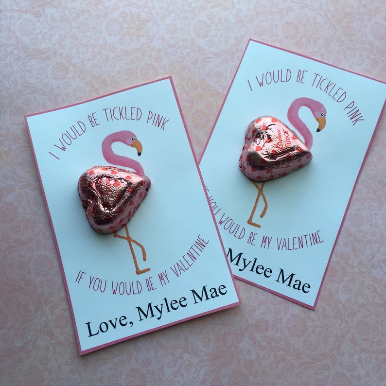 Printable Digital Tickled Pink Flamingo Valentine Editable Card Tag ...