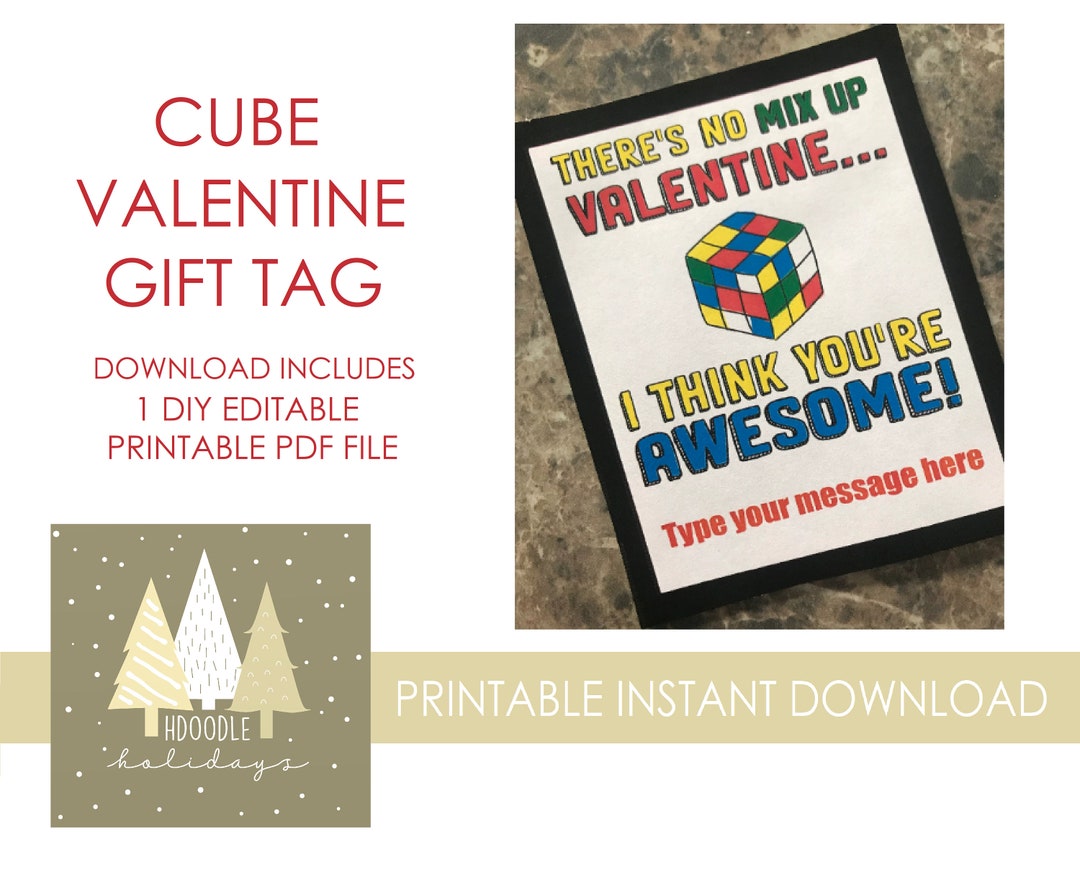 Printable DIGITAL Valentine Cube Mix up Tag Card Game Puzzle 80s Retro ...