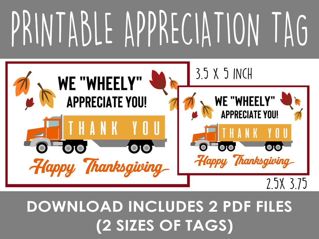 Printable DIGITAL Thanksgiving Appreciation Tag Gift Semi Truck Driver ...