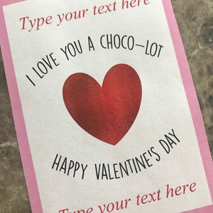 Printable DIGITAL Chocolate Valentine Tag Card Choco Lot Candy Heart ...