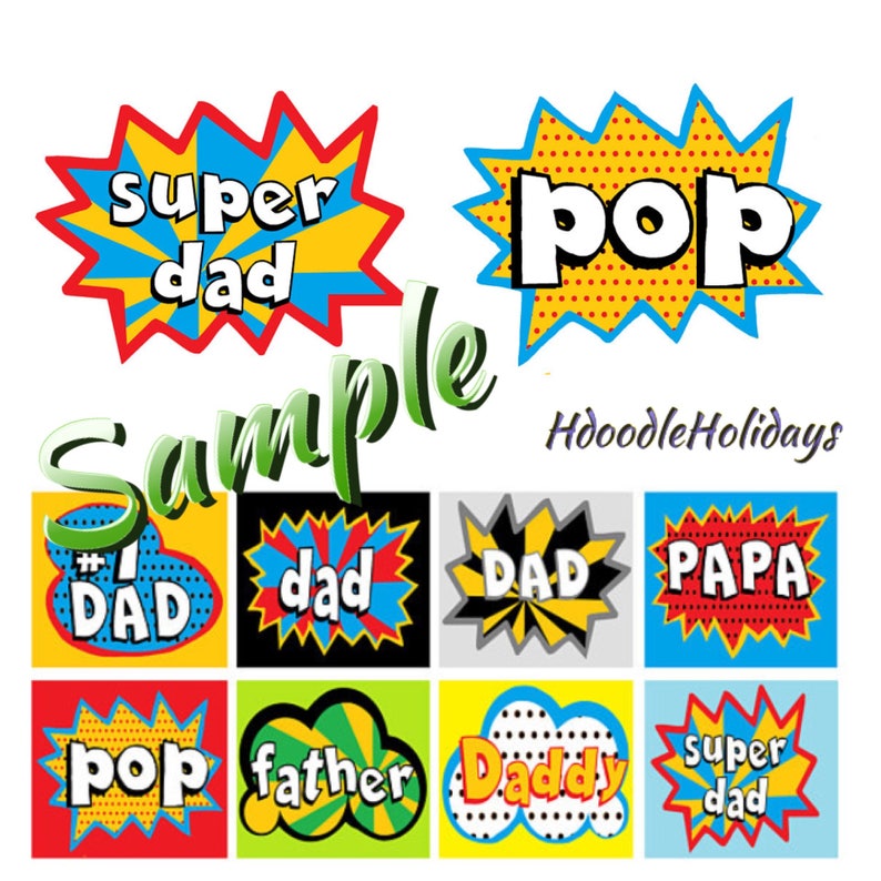 DIGITAL Super Dad Father's Day Cupcake Toppers Tags Labels Decoration ...