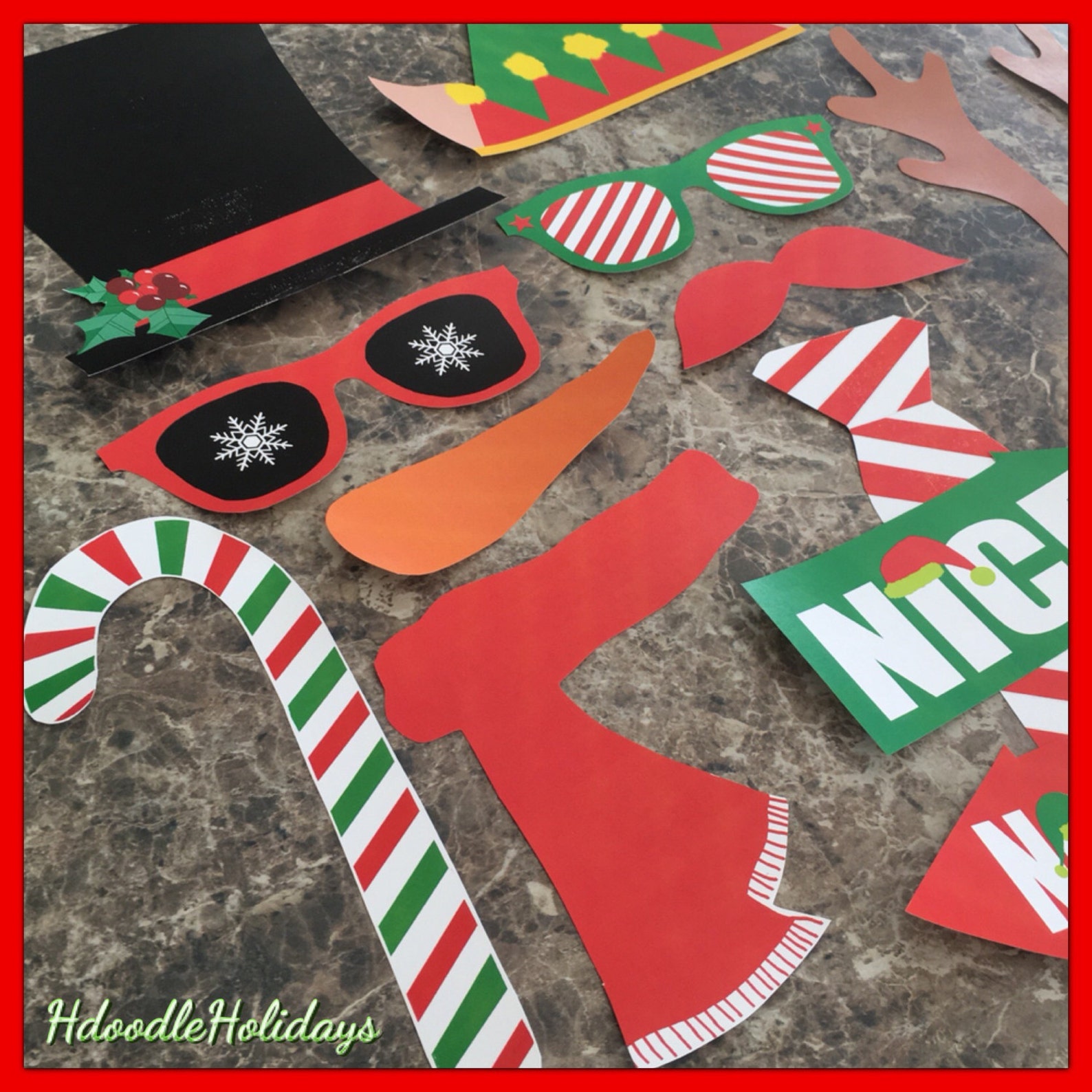 DIGITAL Christmas Photo Booth Props Holiday Santa Snowman Party Instant ...