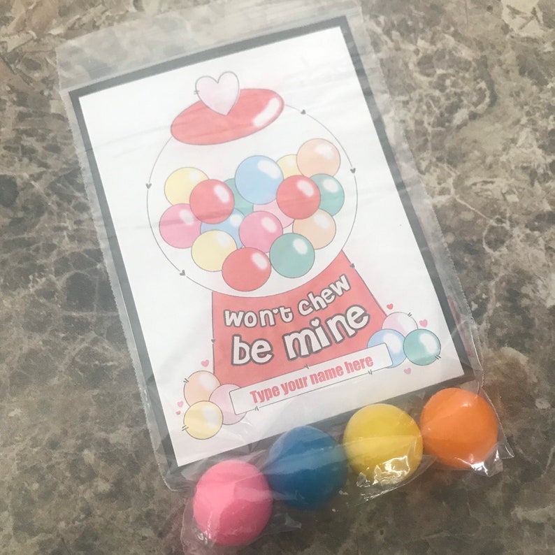 Printable DIGITAL Valentine Bubblegum Chew Gift Tag Instant Download ...