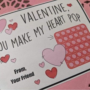 Printable Valentine Card Tag EDITABLE Pop It Fidget Sensory Toy Heart ...