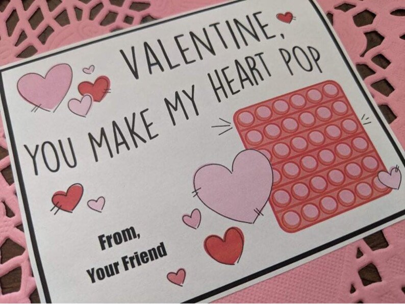 Printable Valentine Card Tag EDITABLE Pop It Fidget Sensory Toy Heart ...