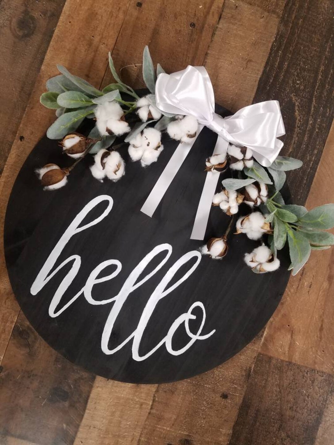 COTTON HELLO ROUND Wood Sign,sunflower Door Decor, Round Door Decor ...