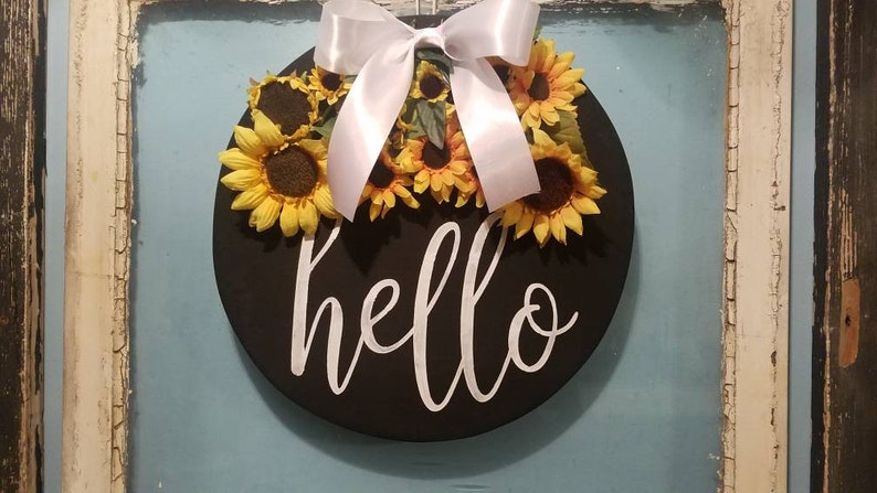 COTTON HELLO ROUND Wood Signsunflower Door Decor Round Door - Etsy