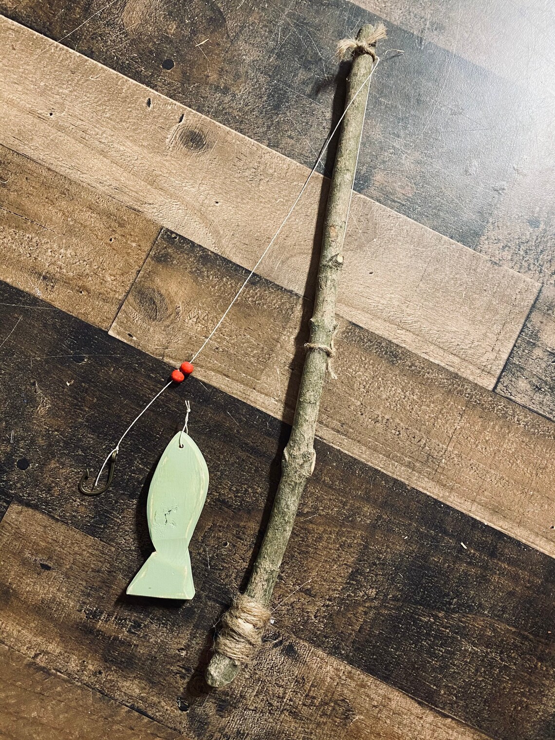 Rustic Wood Fishing Pole & Fish Set: Outdoor Photo Prop - Etsy