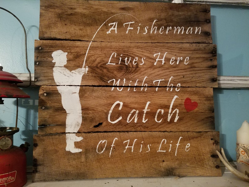 Fisherman Decor Fishing Sign Rustic Fish Decor Catch of His | Etsy