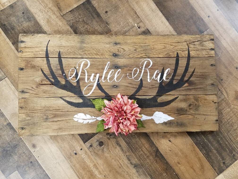 ANTLER NURSERY NAME Sign Wood Antler Sign Personalized | Etsy
