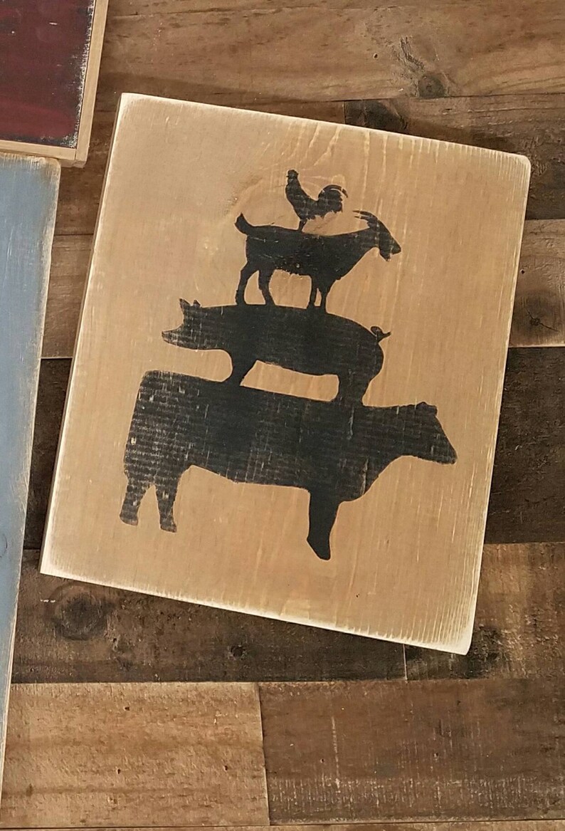 Farm Animal Stacked Sign, Wood Country Sign, Chicken Cow Goat Pig ...
