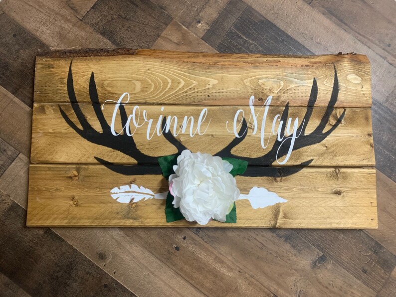 ANTLER NURSERY NAME Sign Wood Antler Sign Personalized - Etsy