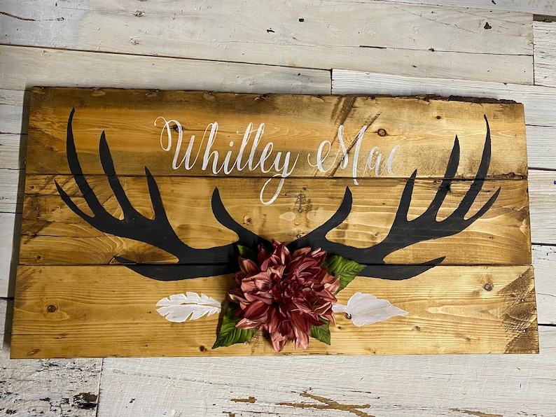 ANTLER NURSERY NAME Sign Wood Antler Sign Personalized - Etsy